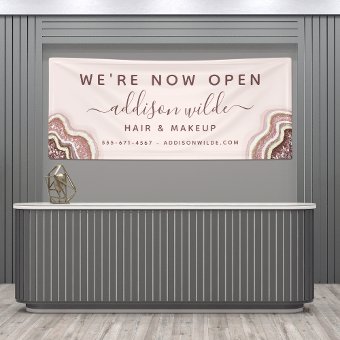 Rose Gold Blush Pink Glitter Agate Geode Business Banner | Zazzle