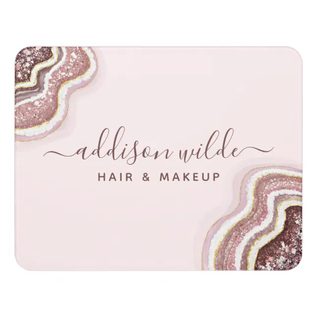 Rose Gold Blush Pink Glitter Agate Geode Door Sign | Zazzle