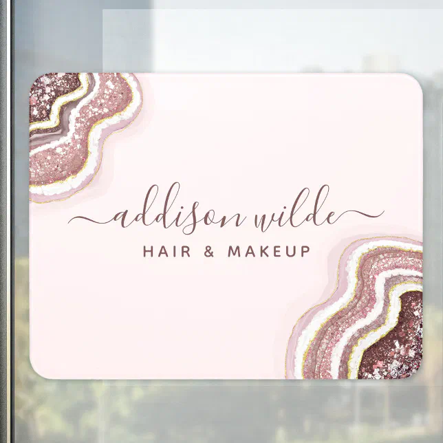 Rose Gold Blush Pink Glitter Agate Geode Door Sign | Zazzle