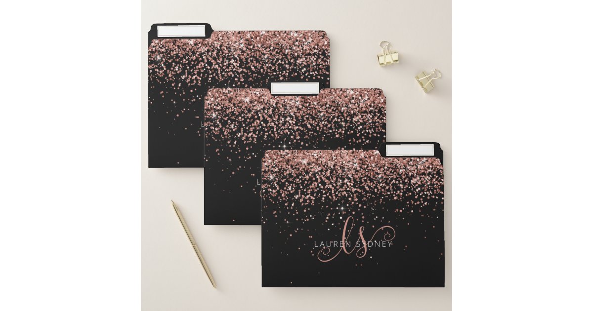 Rose Gold Blush Pink Glitter Glam Monogram Name File Folder | Zazzle