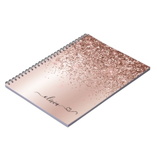 Rose Gold - Blush Pink Glitter Heart Monogram Name Notebook | Zazzle