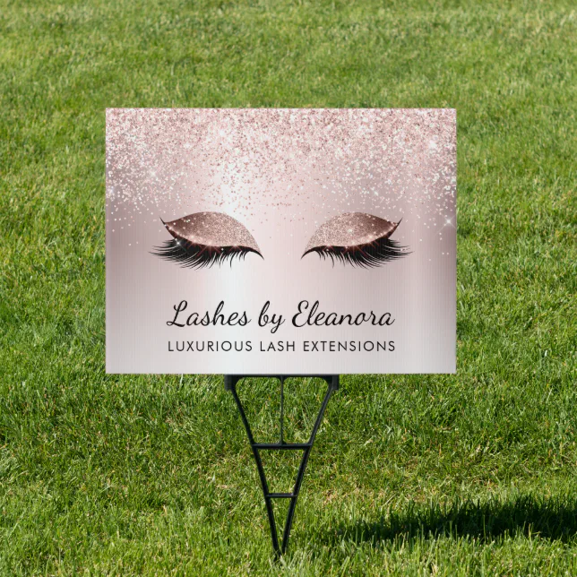 Rose Gold Blush Pink Glitter Lash Extensions Sign | Zazzle