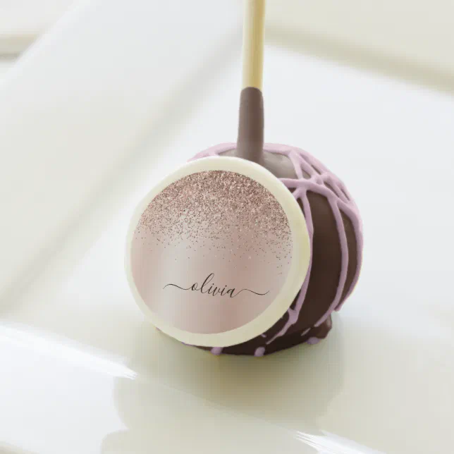 Rose Gold - Blush Pink Glitter Metal Monogram Name Cake Pops | Zazzle