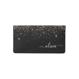 Rose Gold Blush Pink Glitter Metal Monogram Name Checkbook Cover | Zazzle