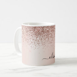 Rose Gold - Blush Pink Glitter Metal Monogram Name Coffee Mug | Zazzle