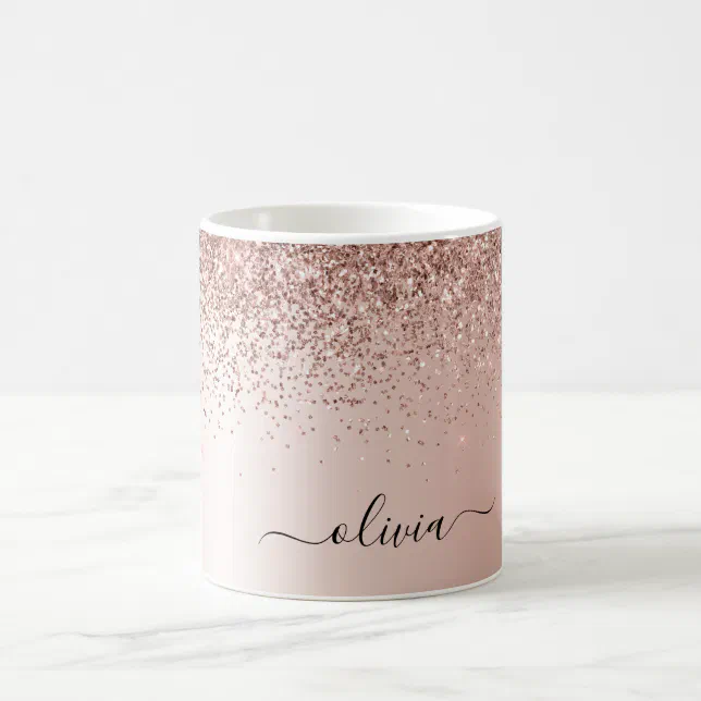 Rose Gold - Blush Pink Glitter Metal Monogram Name Coffee Mug | Zazzle
