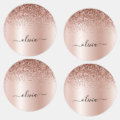 Rose Gold - Blush Pink Glitter Metal Monogram Name Labels | Zazzle