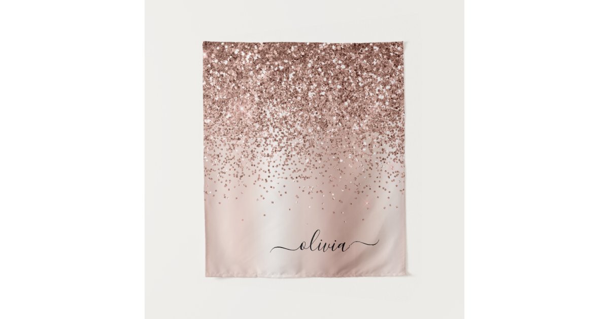 Rose Gold - Blush Pink Glitter Metal Monogram Name Tapestry | Zazzle