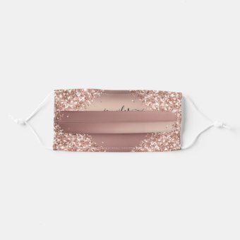 Rose Gold - Blush Pink Glitter Monogram Adult Cloth Face Mask | Zazzle