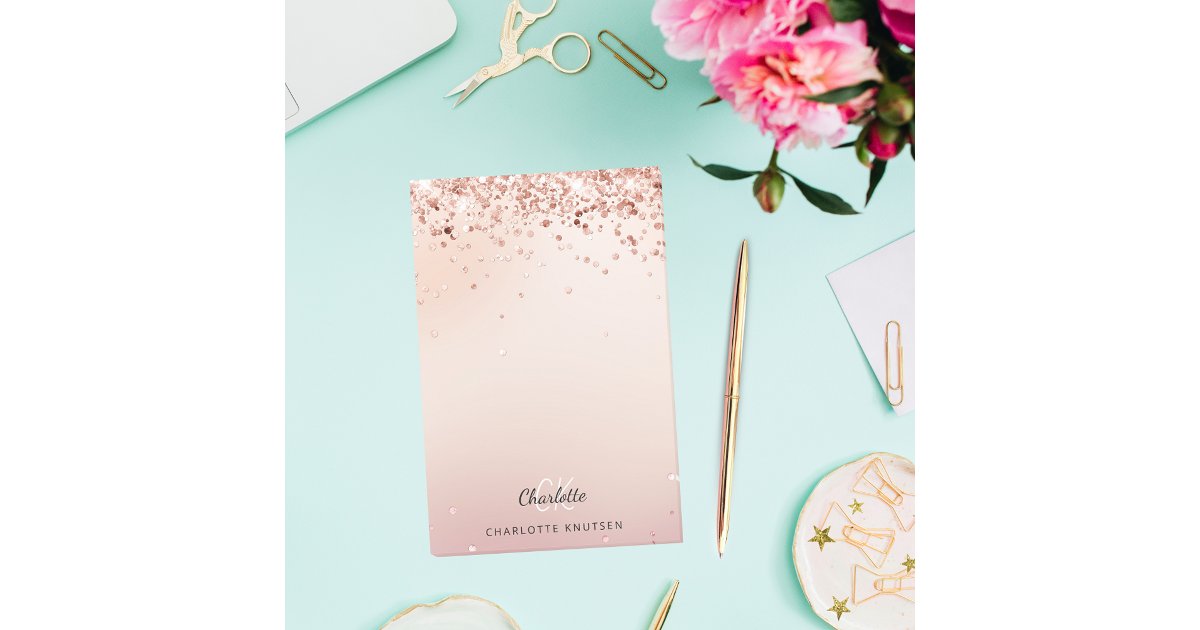 Rose gold blush pink glitter monogram post-it notes | Zazzle