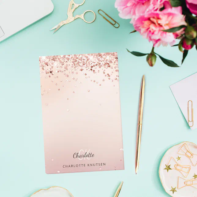 Rose gold blush pink glitter monogram post-it notes | Zazzle