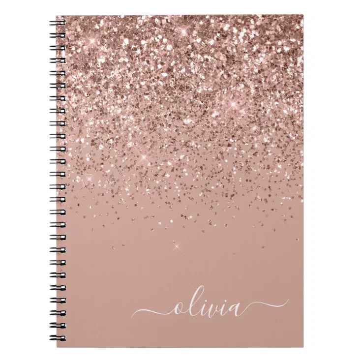Rose Gold Blush Pink Glitter Script Monogram Girly Notebook | Zazzle