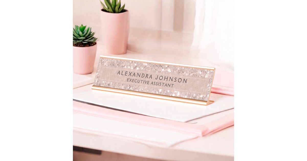 Rose Gold - Blush Pink Glitter Sparkle Modern Chic Desk Name Plate | Zazzle