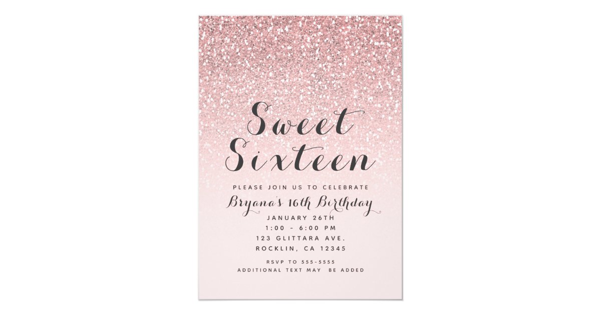 Rose Gold Blush Pink Glitter Sweet 16 Party Invitation
