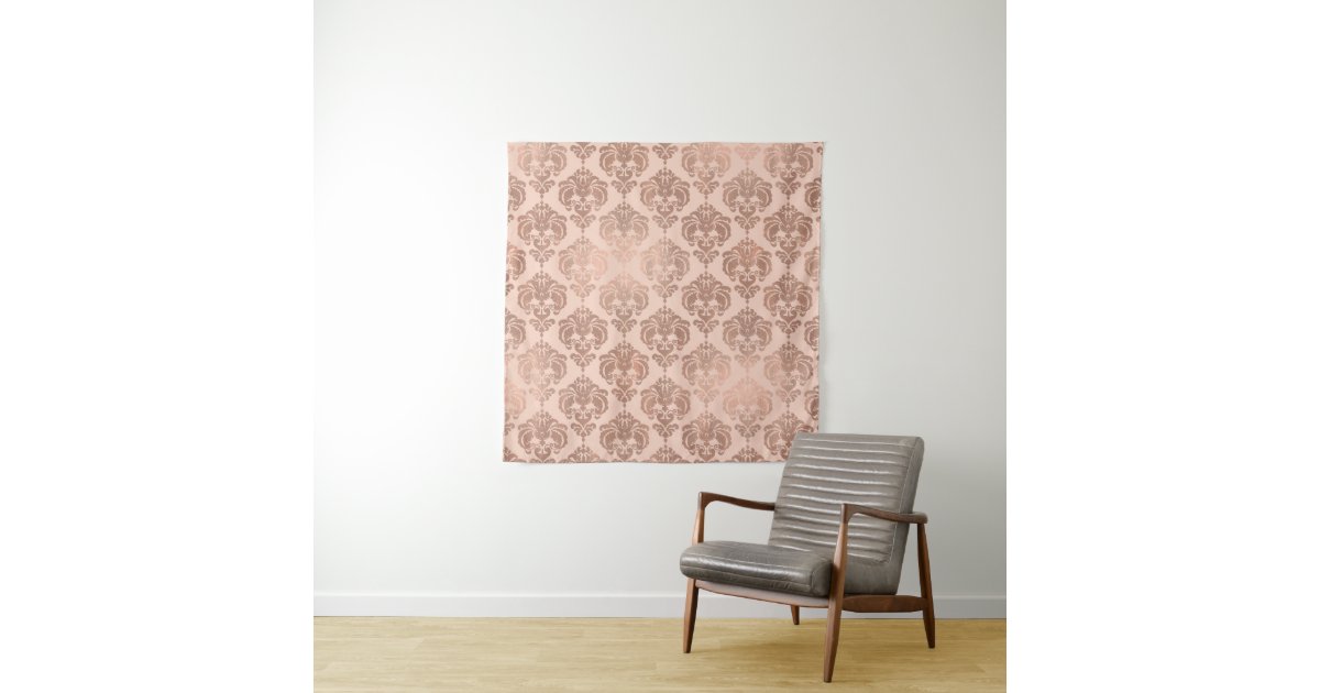 Rose Gold Blush Pink Modern Glam Damask Tapestry | Zazzle