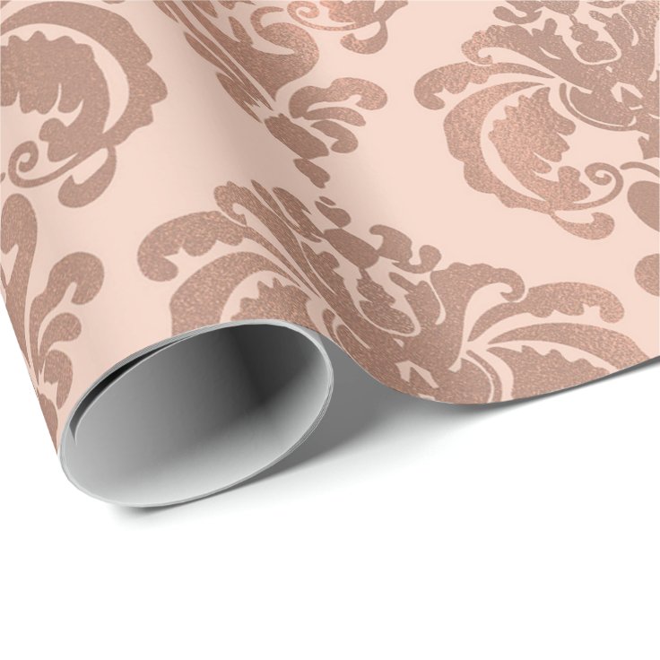 Rose Gold Blush Pink Modern Glam Damask Wrapping Paper | Zazzle
