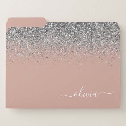 Rose Gold Blush Pink Silver Glitter Monogram Girly File Folder | Zazzle