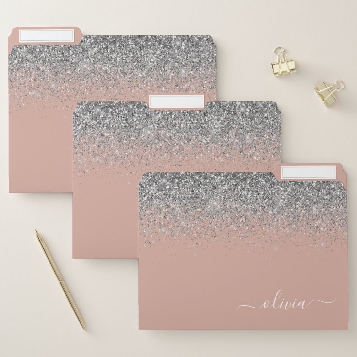 Rose Gold Blush Pink Silver Glitter Monogram Girly File Folder | Zazzle