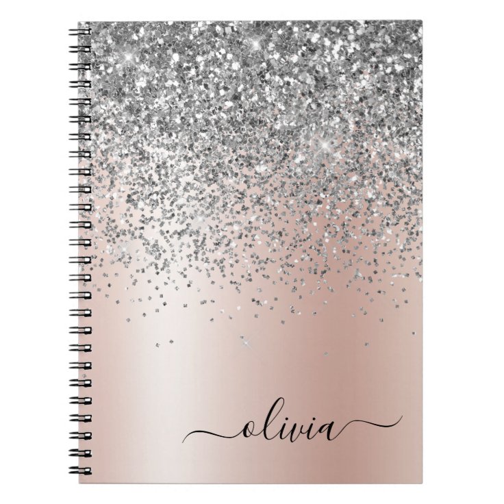 Rose Gold - Blush Pink Silver Glitter Monogram Notebook | Zazzle