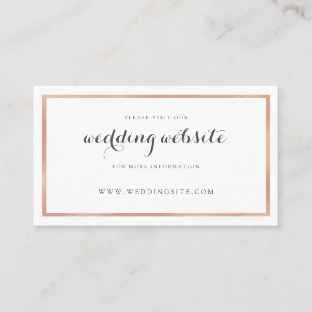 Rose Gold Border Modern Wedding Website Card | Zazzle