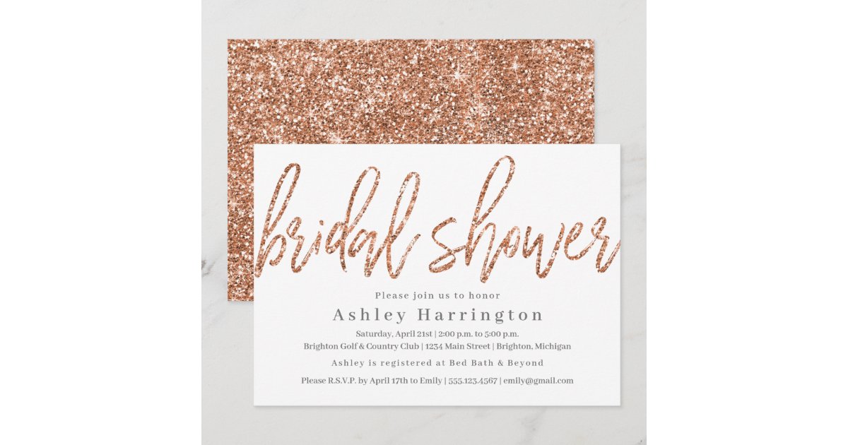 Rose Gold Bridal Shower Invitation with Glitter | Zazzle