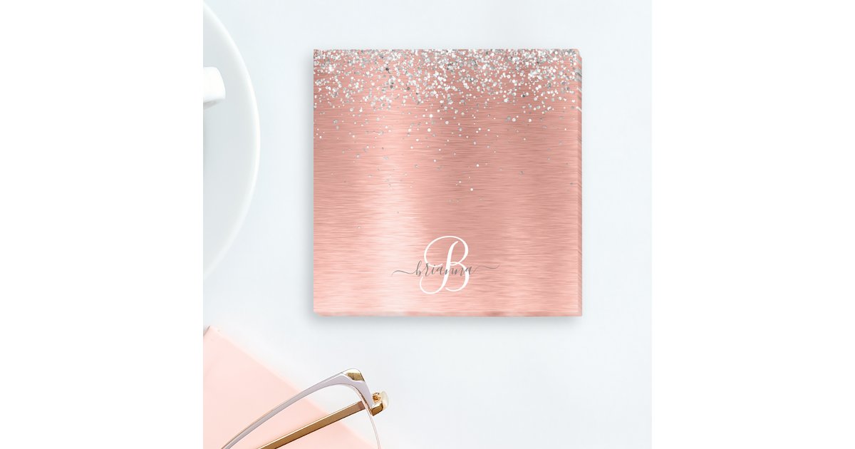 Rose Gold Brushed Metal Glitter Monogram Name Post-it Notes | Zazzle