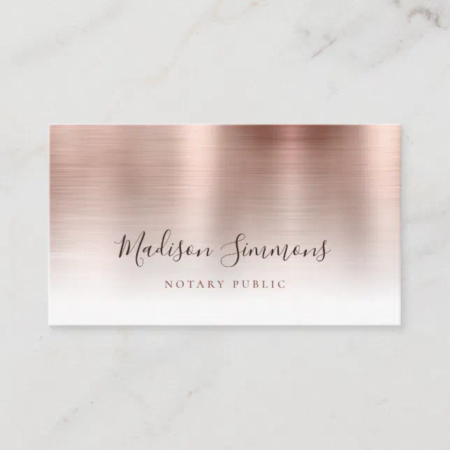 Rose Gold Brushed Metal Monogram Notary Public Business Card | Zazzle