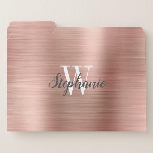 Rose Gold Brushed Metallic Monogram File Folder | Zazzle