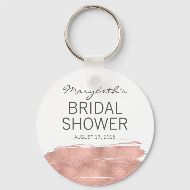 Rose Gold Brushstroke Bridal Shower Keychain | Zazzle