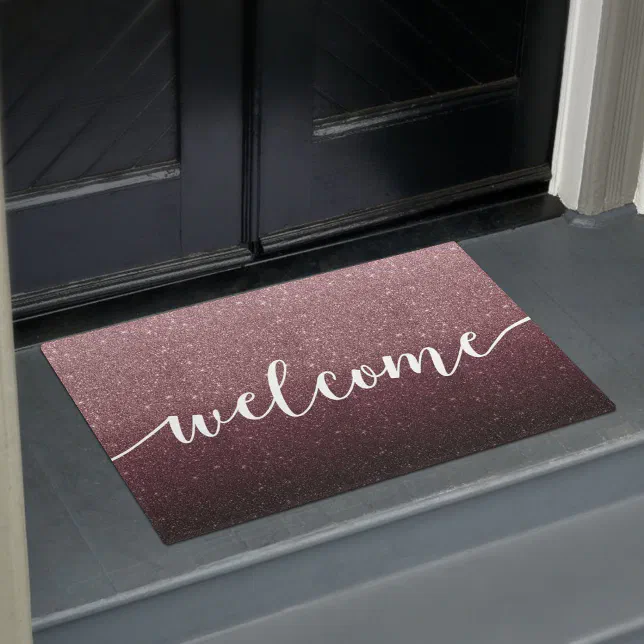 Rose Gold Burgundy Red Glitter Minimalist Welcome Doormat | Zazzle