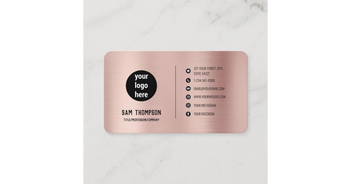 Rose Gold Business Logo Professional Social Media Business Card | Zazzle