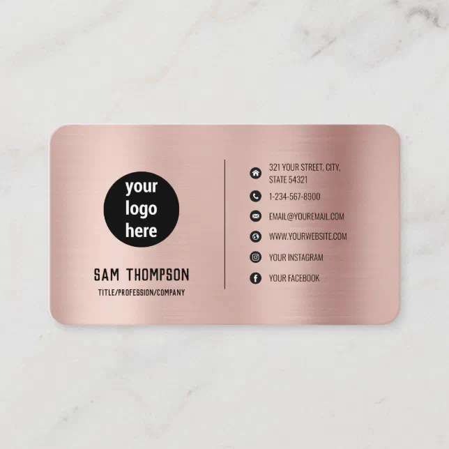Rose Gold Business Logo Professional Social Media Business Card | Zazzle