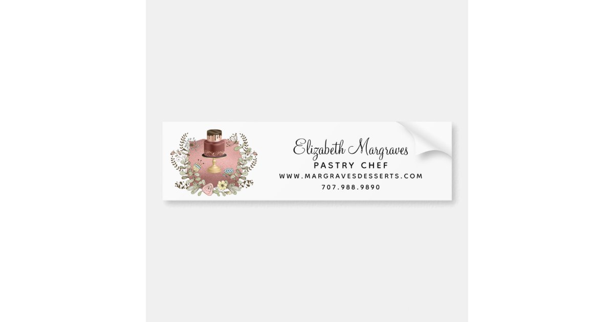 Rose Gold Cake Bakery Baker Pastry Chef Bumper Sticker | Zazzle
