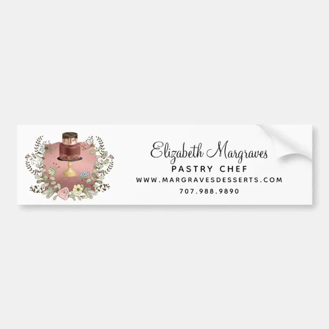 Rose Gold Cake Bakery Baker Pastry Chef Bumper Sticker | Zazzle