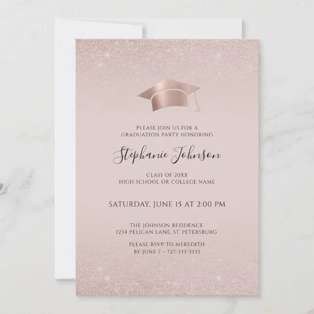Rose Gold Cap and Tassel Blush Pink Grad Party Invitation | Zazzle