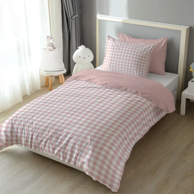 Rose Gold Checkered Plaid Duvet Cover for Girls | Zazzle