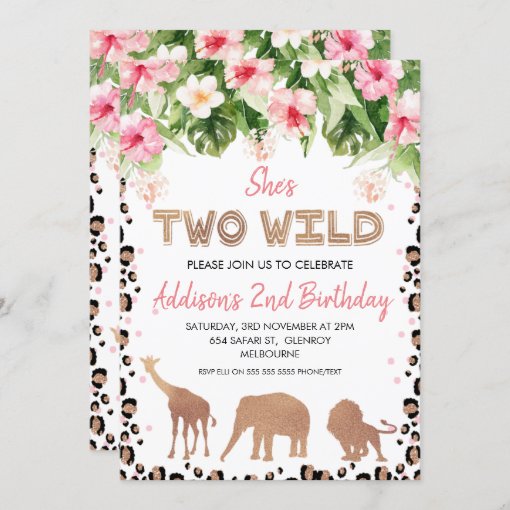 Rose Gold Cheetah Print Two Wild Second Birthday Invitation | Zazzle