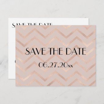 Rose Gold Chevron Wedding Save The Date Postcard | Zazzle