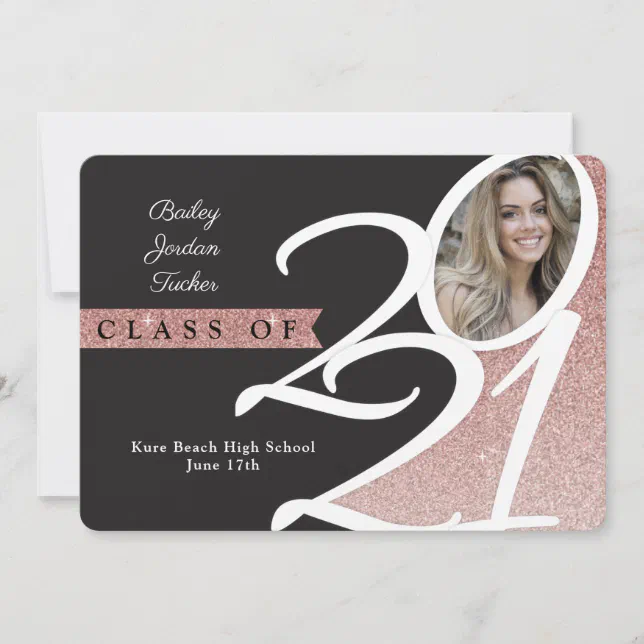 Rose Gold Class of 2021 Photo Graduation Announcement | Zazzle