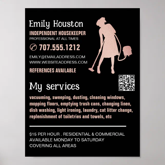 Rose Gold Cleaner Silhouette, Housekeeper, Maid Poster | Zazzle