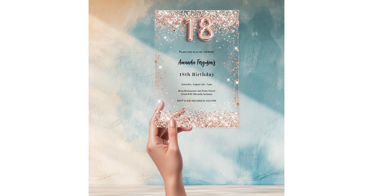Rose gold clear 18th birthday luxury acrylic invitations | Zazzle