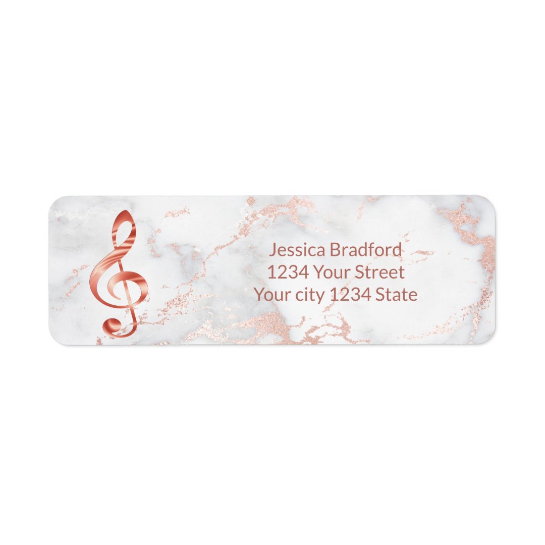 rose gold clef music on marble label | Zazzle