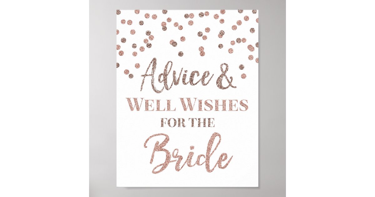 Rose Gold Confetti Advice for the Bride Sign | Zazzle