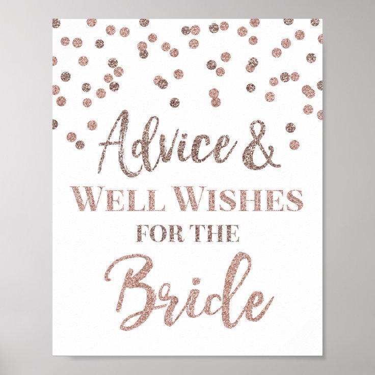 Rose Gold Confetti Advice for the Bride Sign | Zazzle