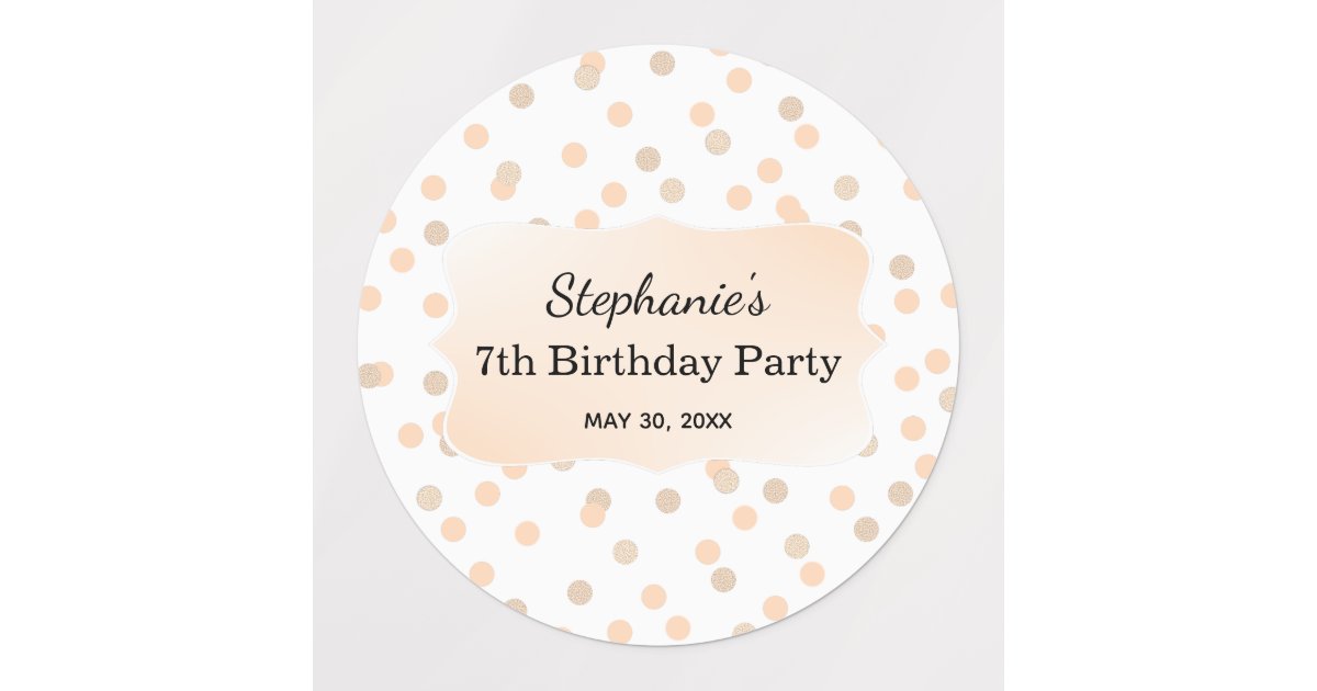 Rose Gold Confetti Birthday Party Labels | Zazzle