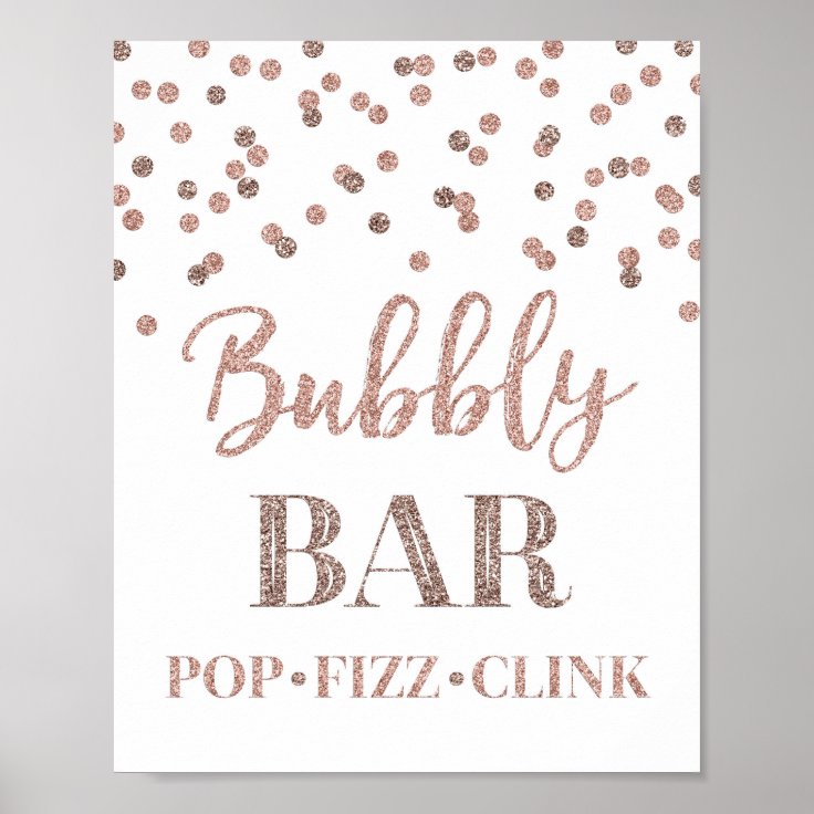 Rose Gold Confetti Bubbly Bar Sign | Zazzle