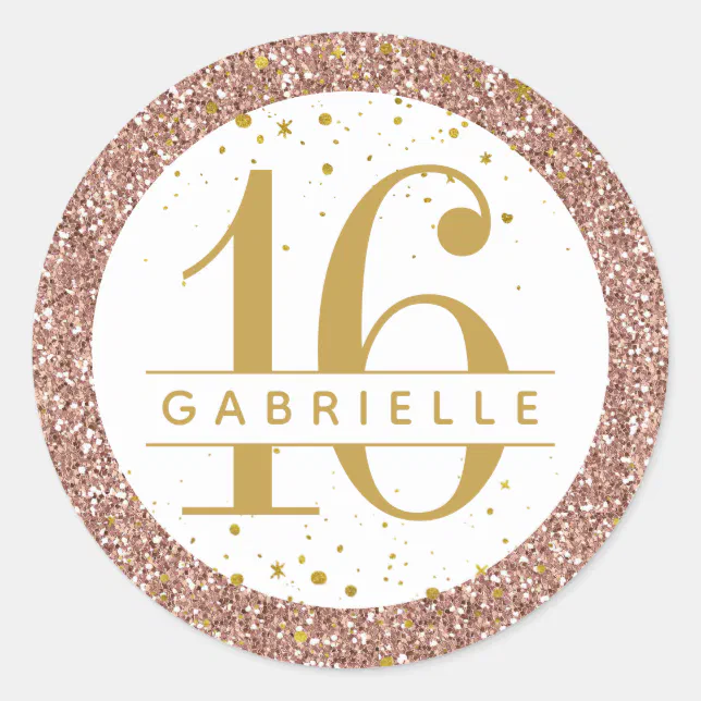 Rose Gold Confetti Glitter Birthday Favor Label | Zazzle
