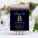 Rose Gold Confetti Navy Blue Modern Wedding Table Number | Zazzle