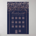 Rose gold confetti navy blue wedding seating chart | Zazzle