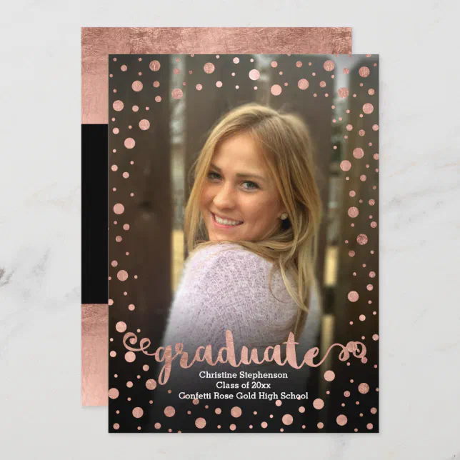 Rose Gold Confetti Photo Graduation Invitation | Zazzle